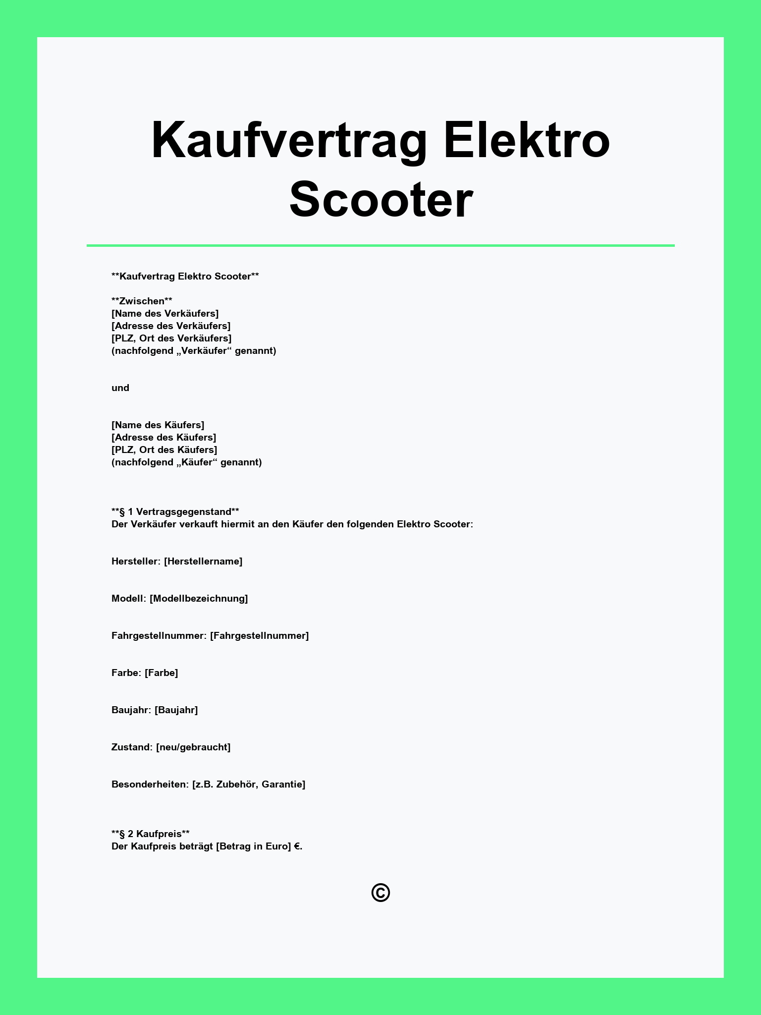 Kaufvertrag Elektro Scooter