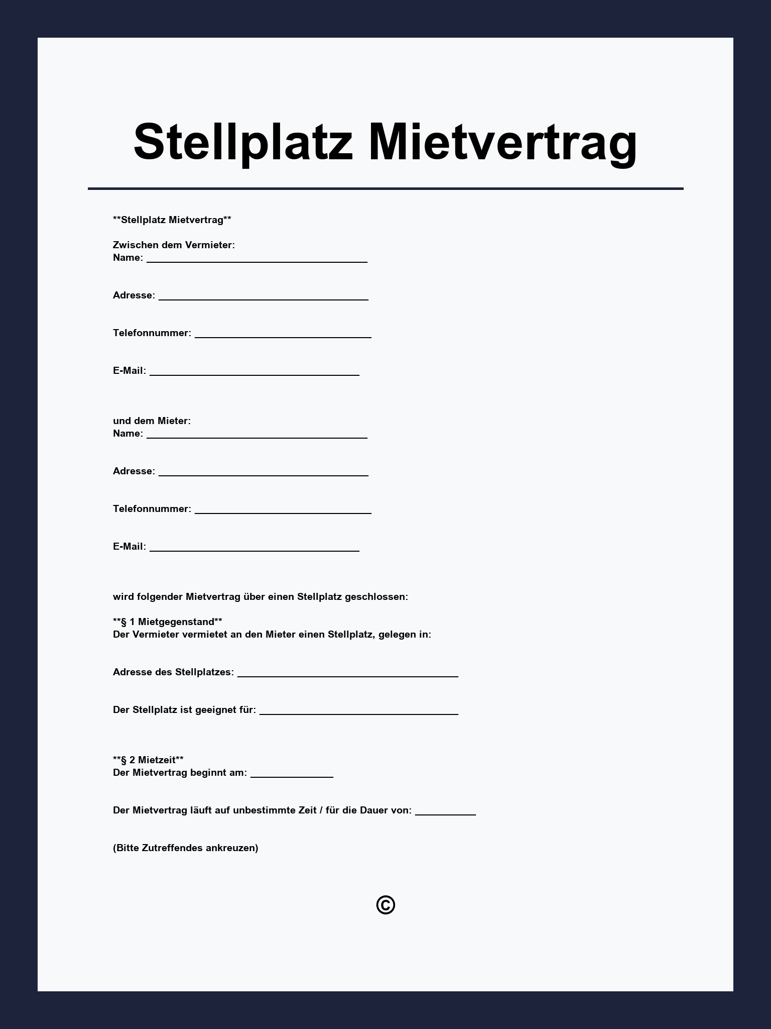 Stellplatz Mietvertrag Muster