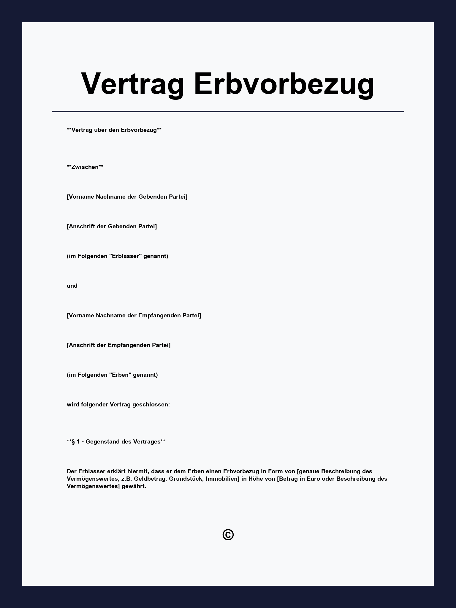 Vertrag Erbvorbezug Vorlage